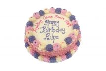 R6 Pink Blue White Theme Strawberry Curls Cake - Cake Break